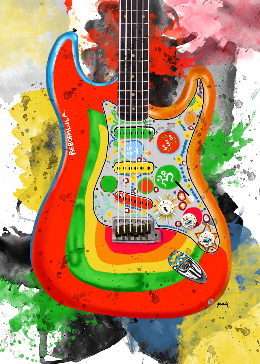 'Psychedelic Electric Guitar' Poster, picture, metal print, paint by ...