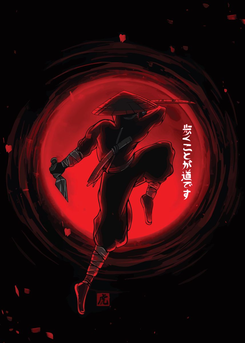 'Ninja in Red Moon' Poster, picture, metal print, paint by | Displate