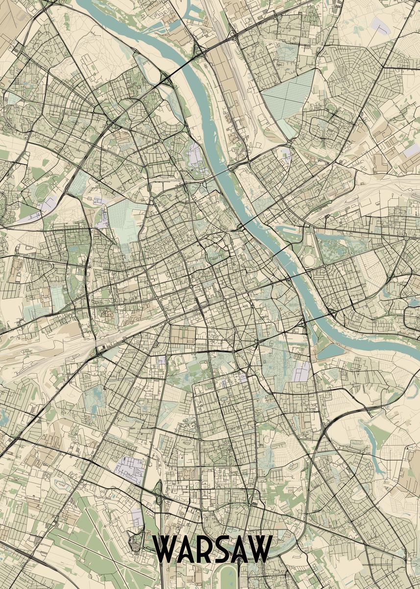 'Warsaw City Map' Poster, picture, metal print, paint by Sam Kal | Displate
