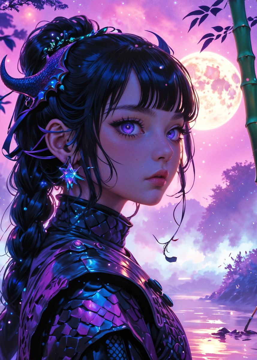 'Moonlit Warrior in Enchanted Forest' Poster, picture, metal print ...