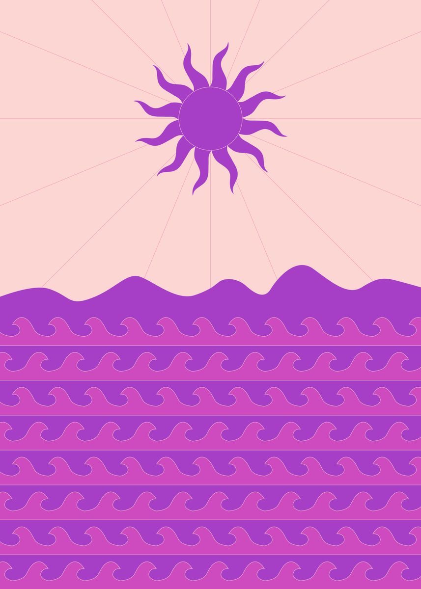 'Purple Sun and Waves' Poster, picture, metal print, paint by Farhan ...