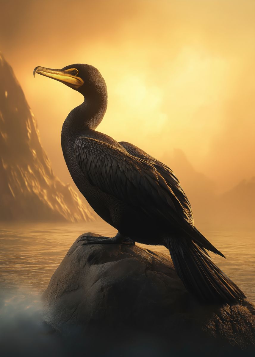 'Cormorant at Sunset' Poster, picture, metal print, paint by Rawbin ...