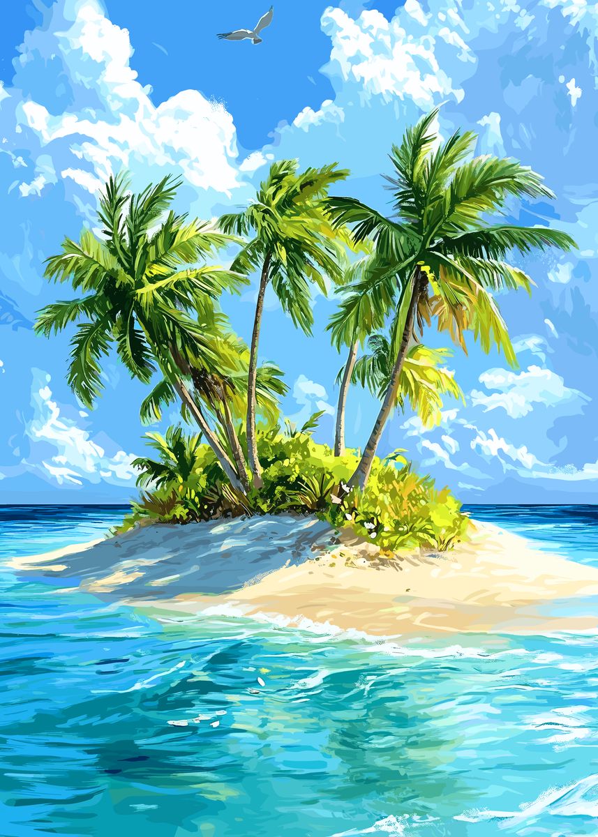 'Tropical Island Paradise' Poster, picture, metal print, paint by ...