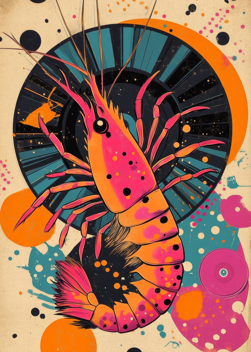 'Shrimp with Retro Design | Abstract Shrimp Artwork in Vibrant Colors ...