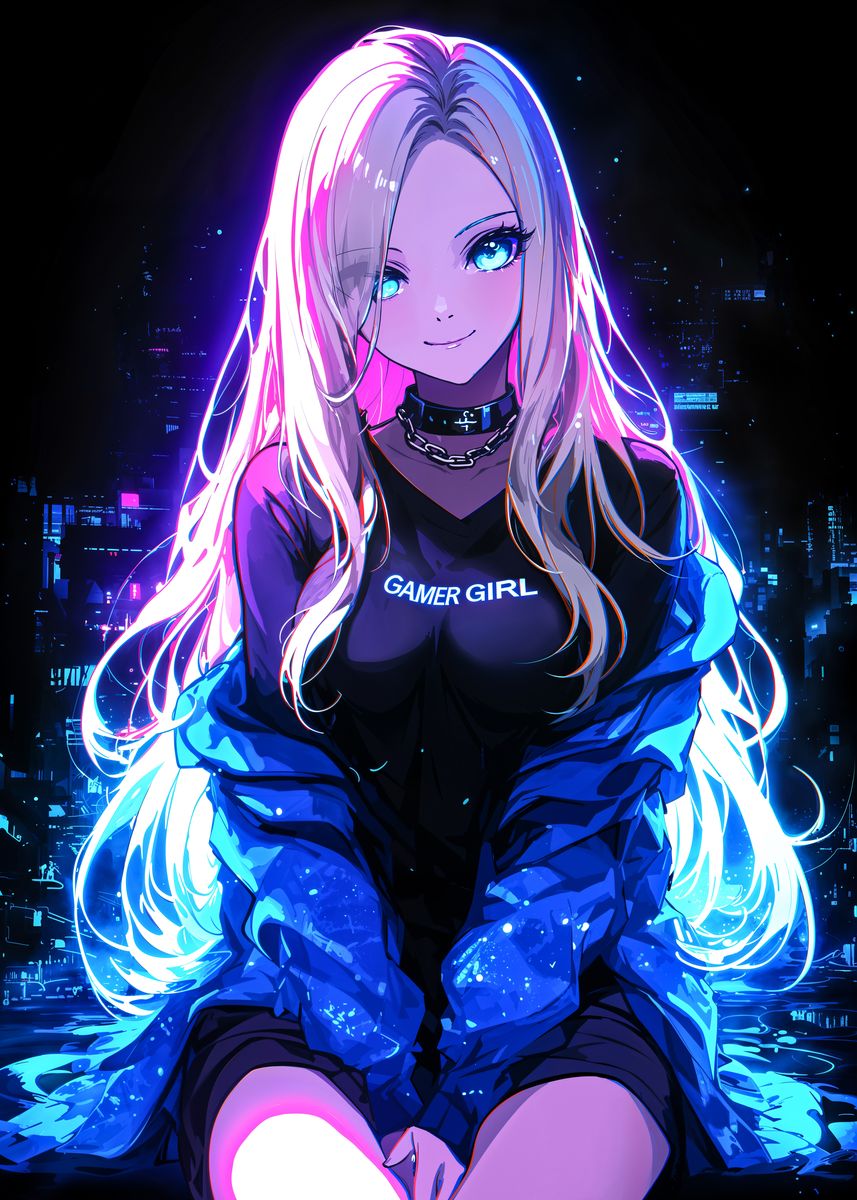 'Gamer Girl Anime Glow' Poster, picture, metal print, paint by Adel S ...