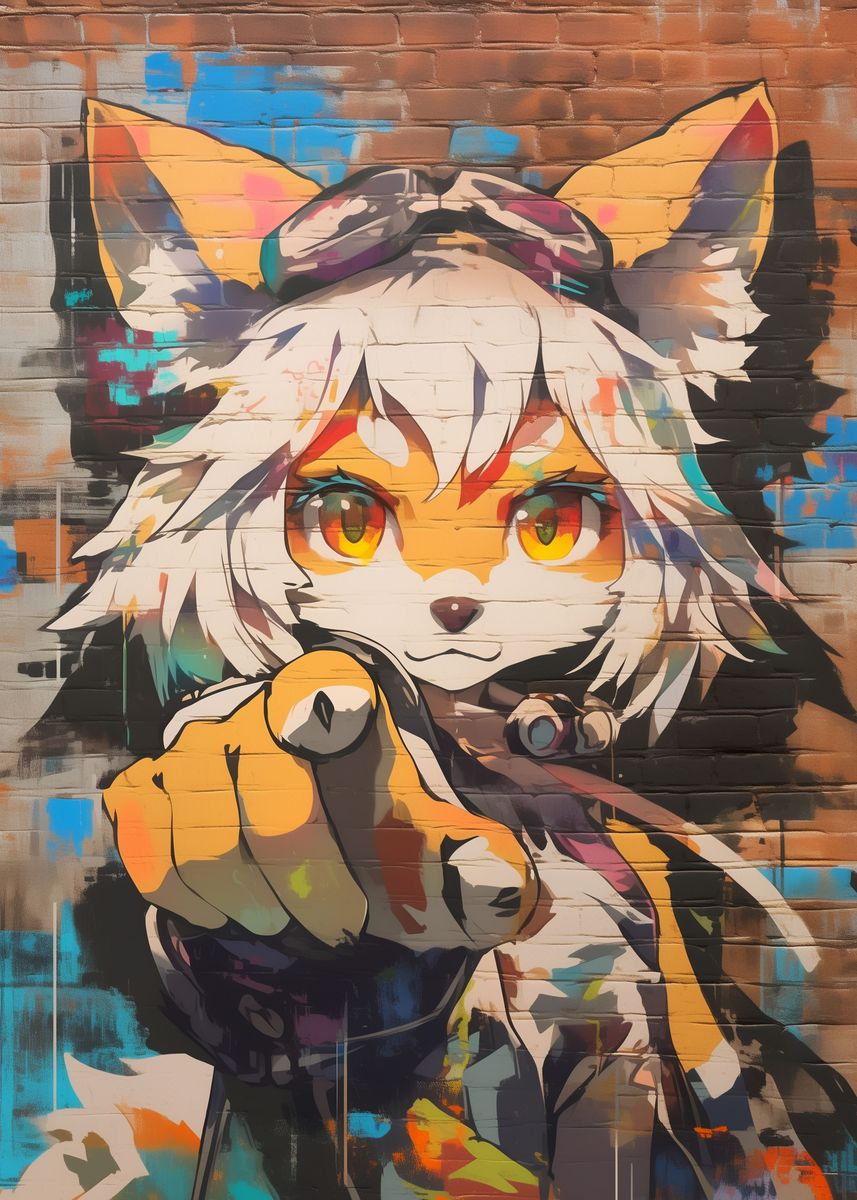 'Fox Girl Graffiti' Poster, picture, metal print, paint by Akai Bitto ...