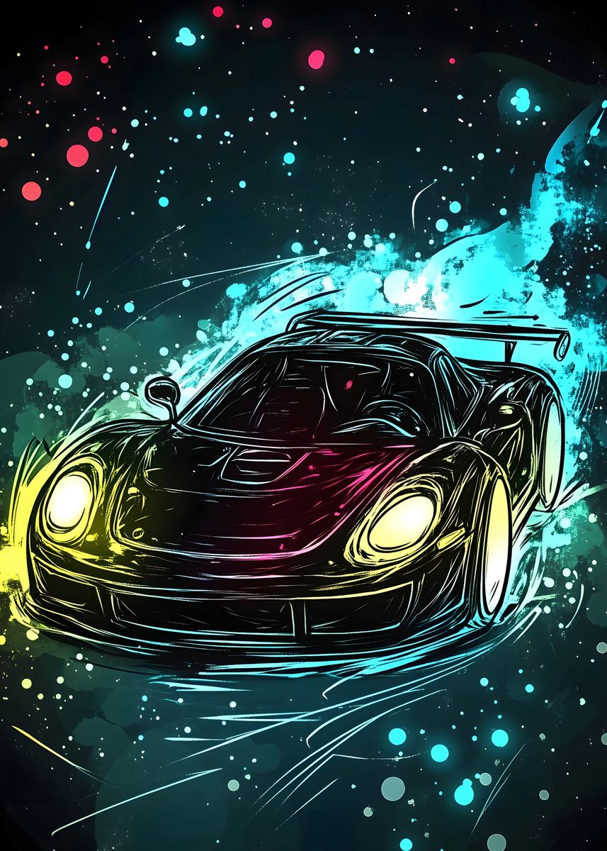 'Neon Speedster' Poster, picture, metal print, paint by Dennis Mayer ...
