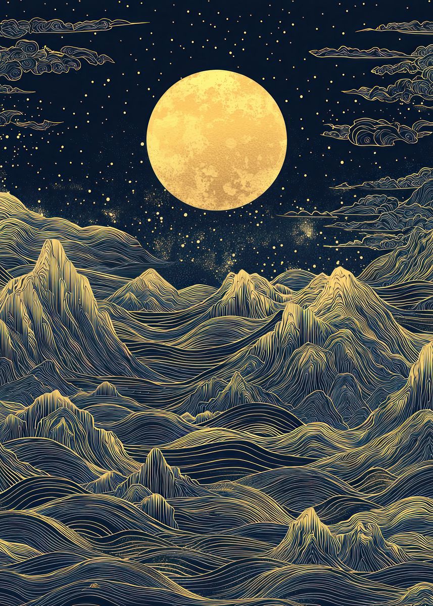 'Golden Moon Landscape' Poster, picture, metal print, paint by Benjamin ...