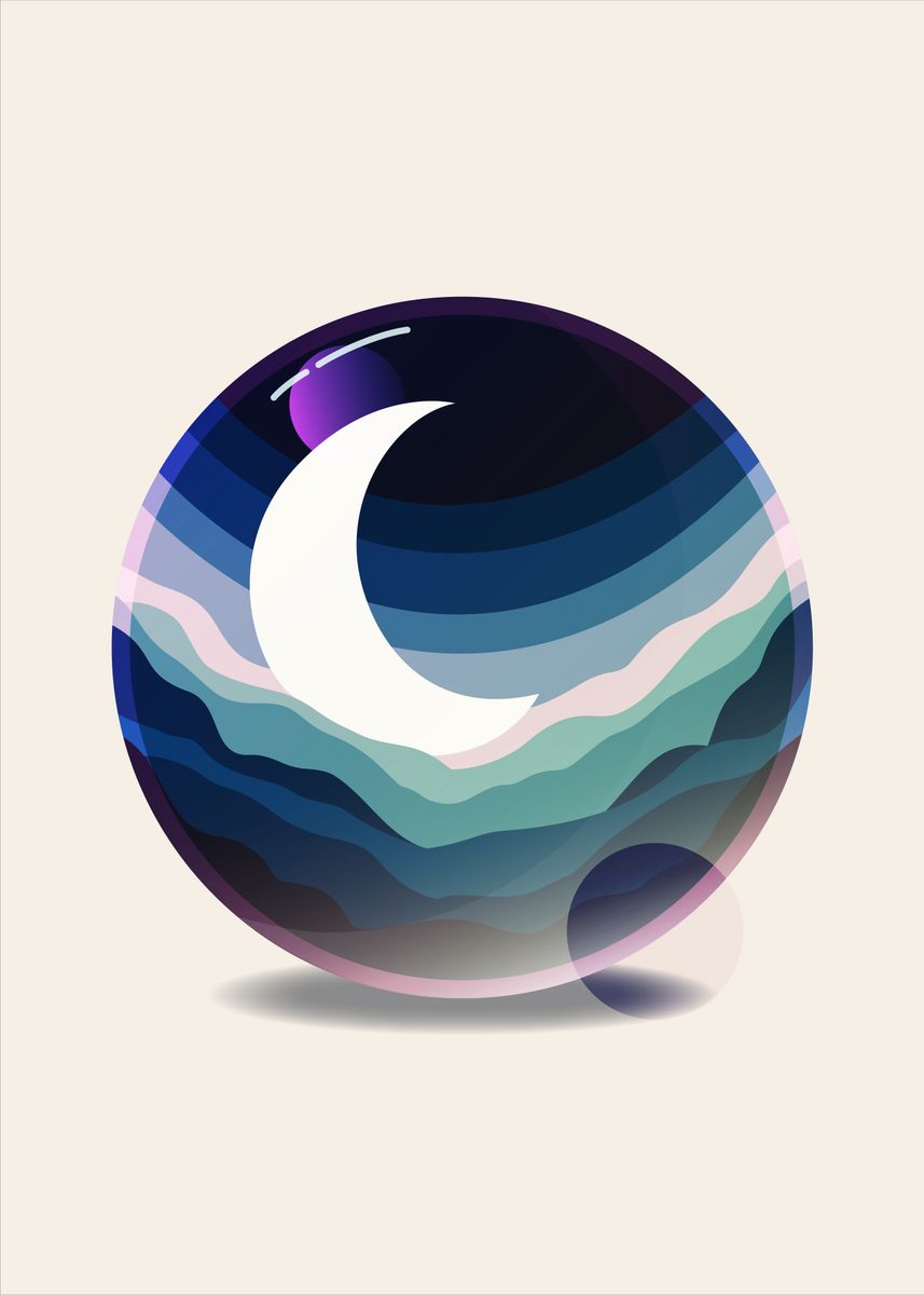 'Glass Planet - Crescent Moon' Poster, picture, metal print, paint by ...