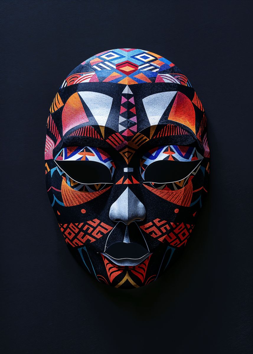 'Tribal Mask with Geometric Patterns' Poster, picture, metal print ...