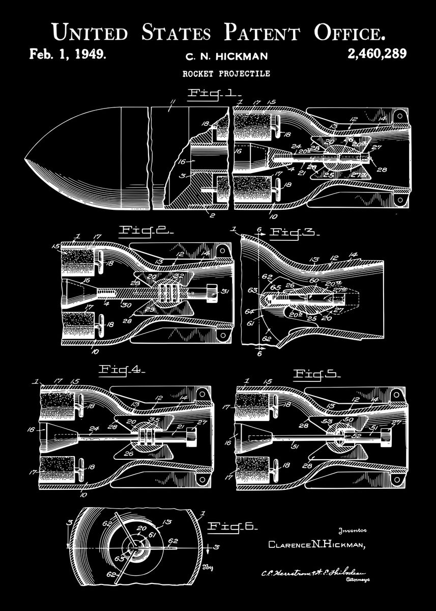 'Rocket Projectile Patent' Poster, picture, metal print, paint by Sam ...