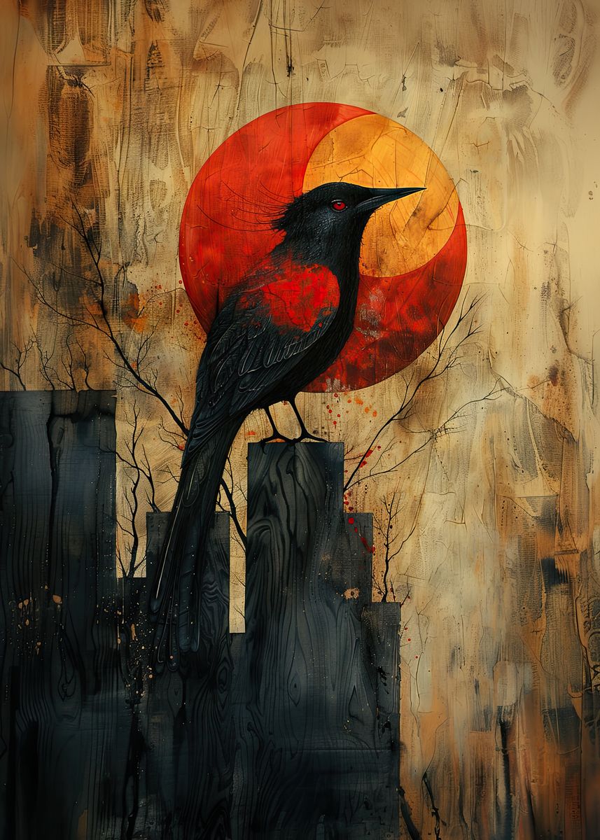 'Raven and Red Moon' Poster, picture, metal print, paint by Benjamin ...