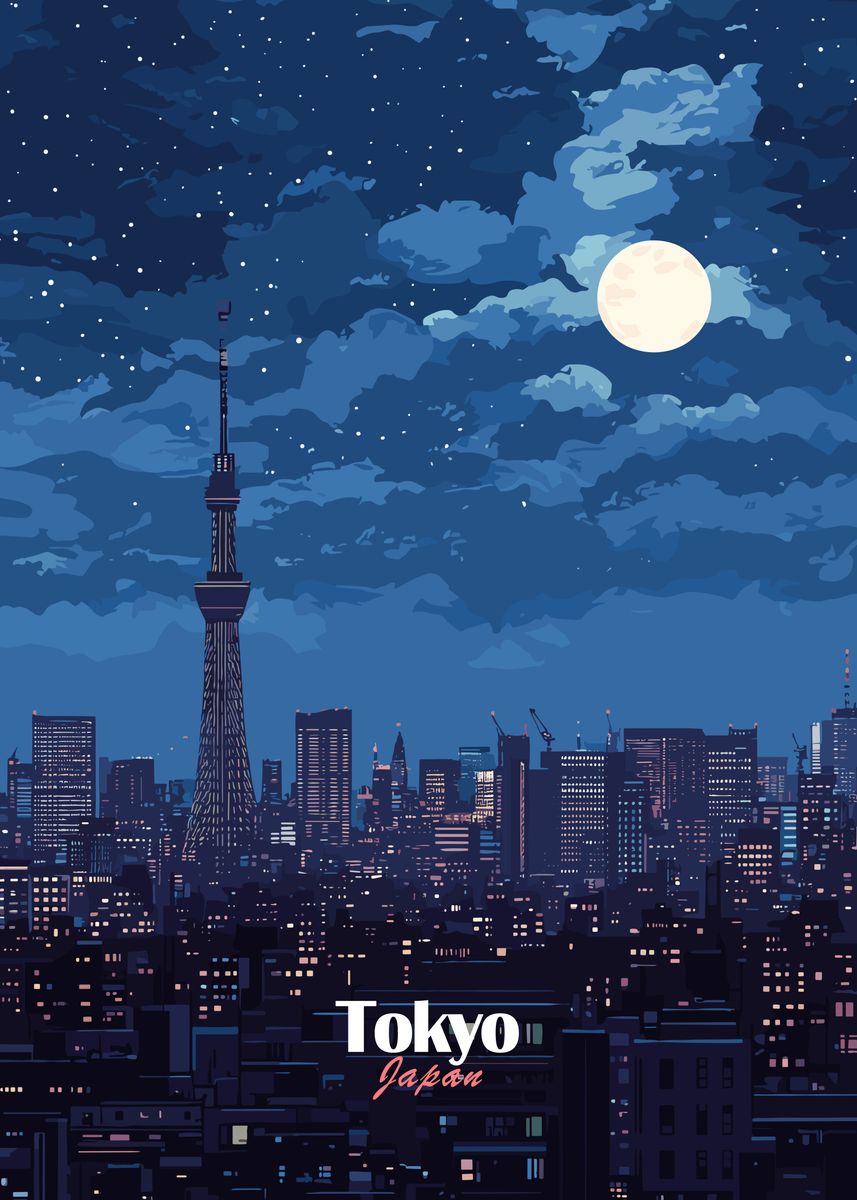 'Tokyo Skyline Night' Poster, picture, metal print, paint by Mason ...