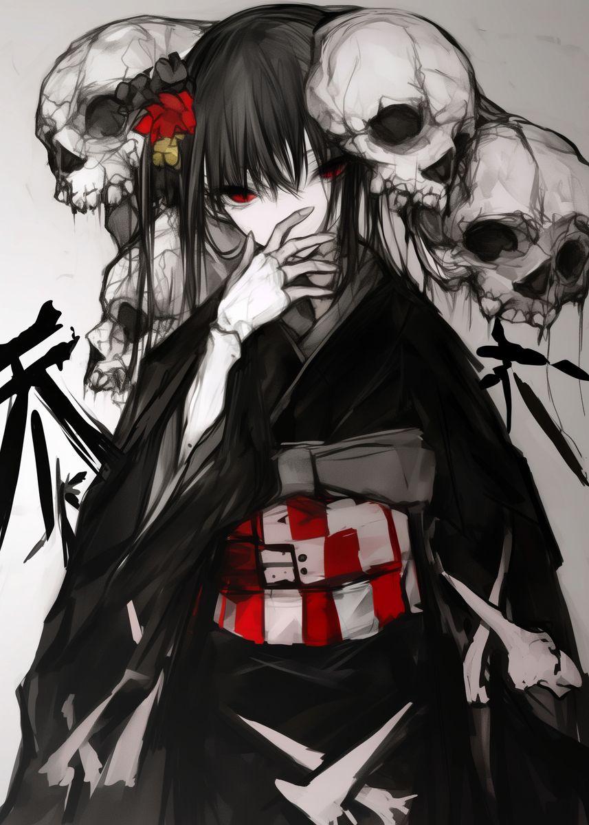 'Anime Girl with Skulls' Poster, picture, metal print, paint by ...