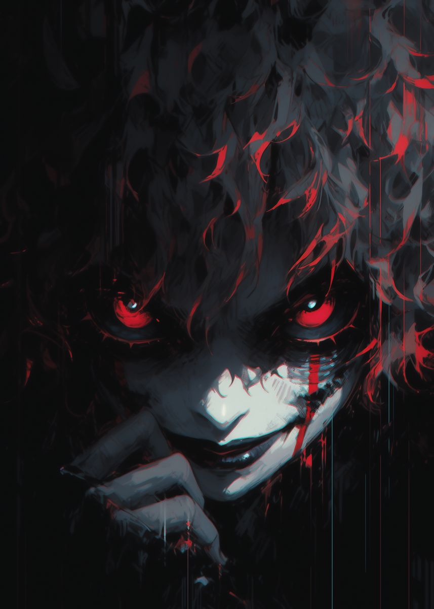 'Anime Character with Red Eyes' Poster, picture, metal print, paint by ...