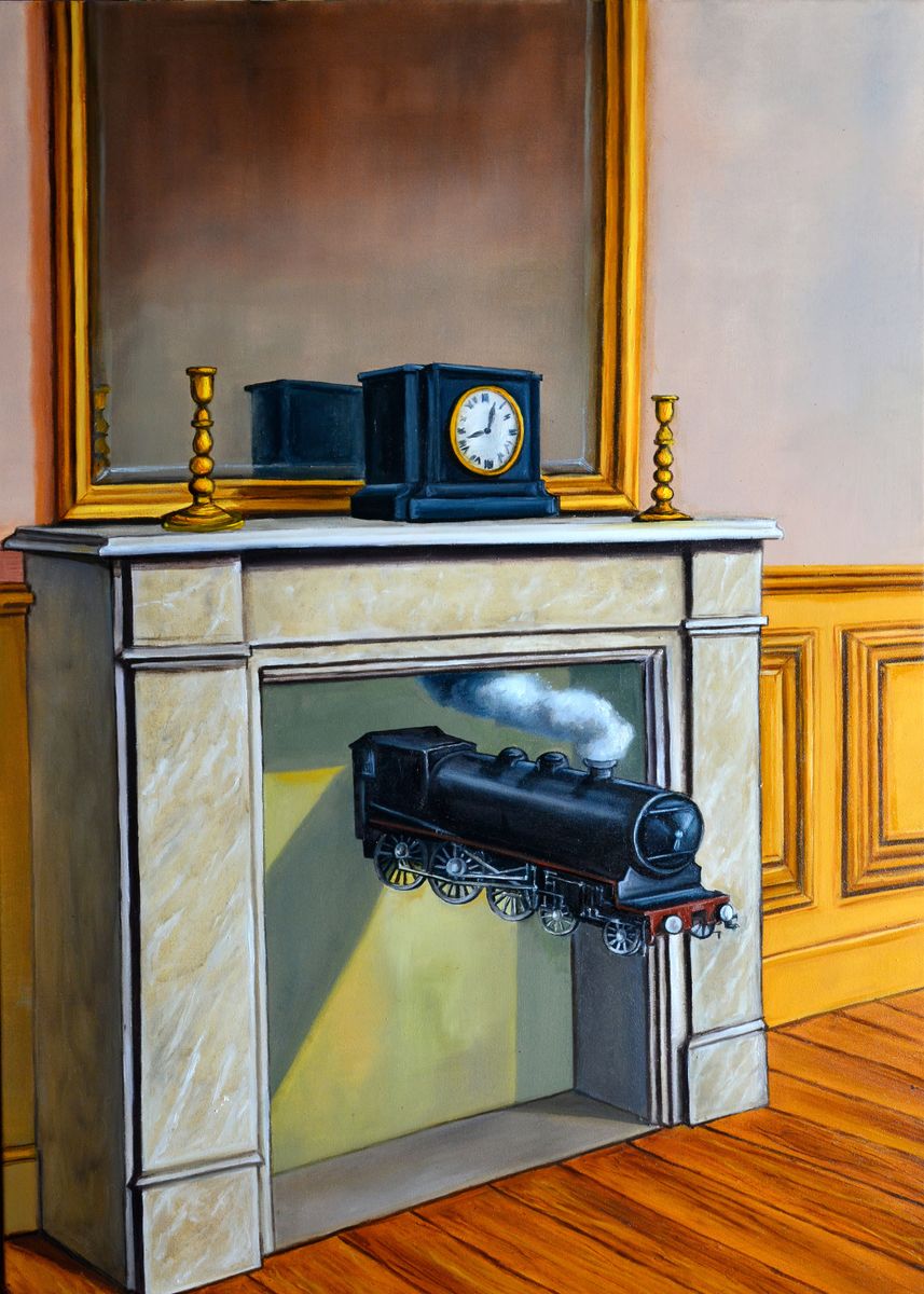 'Train in Fireplace rene magritte' Poster, picture, metal print, paint ...