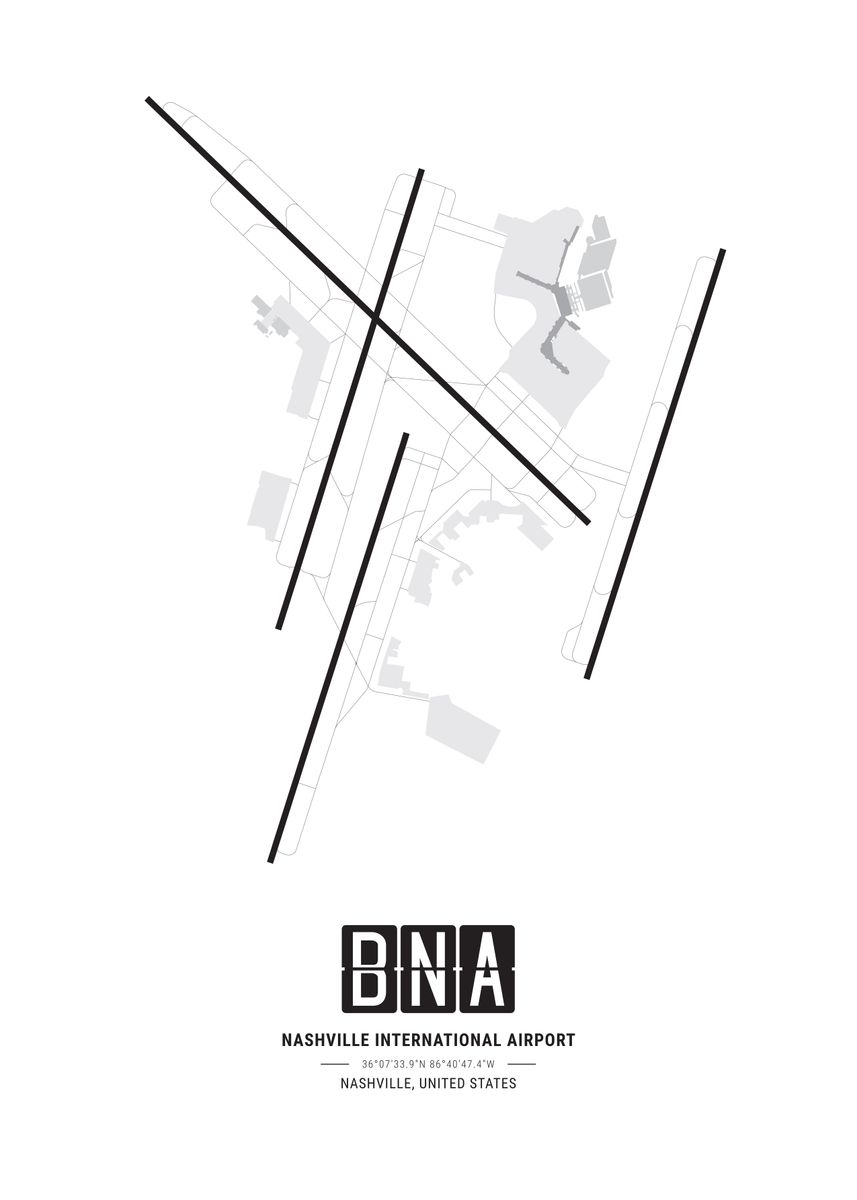 'Nashville Airport Runway Map' Poster, picture, metal print, paint by ...