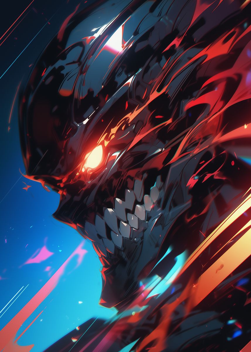 'Fiery Demon Face' Poster, picture, metal print, paint by Kinksa | Displate