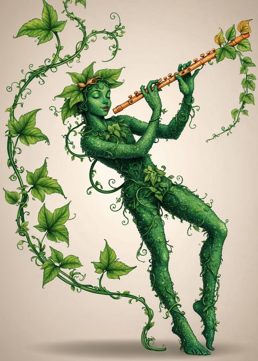 'Green Woman Playing Flute' Poster, picture, metal print, paint by ...