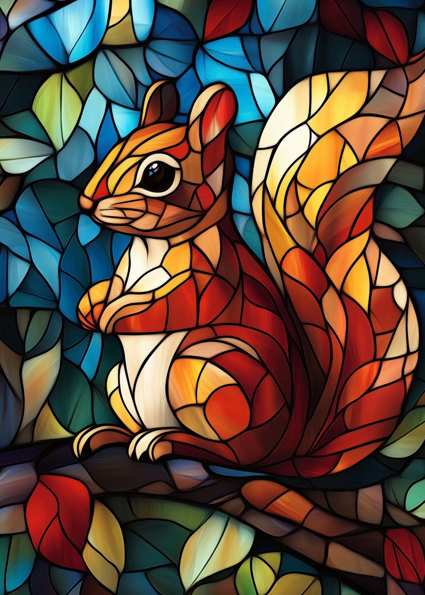 'Stained Glass Squirrel' Poster, picture, metal print, paint by Golden ...