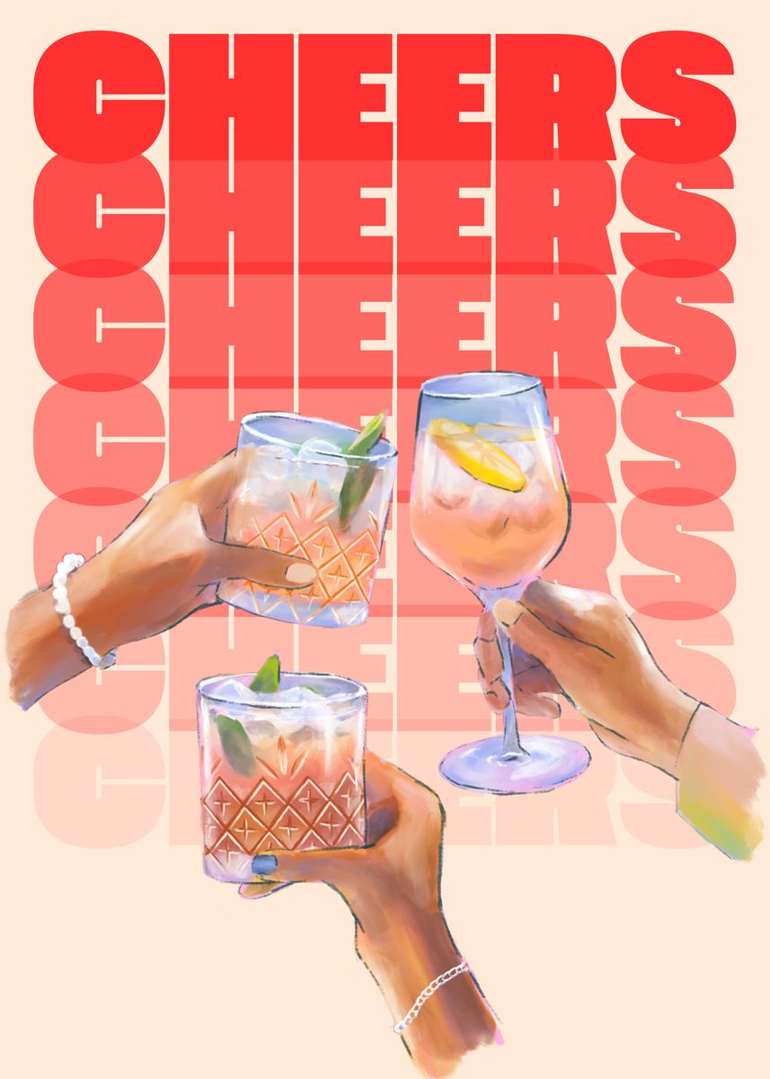 'Cheers with Cocktails' Poster, picture, metal print, paint by ...