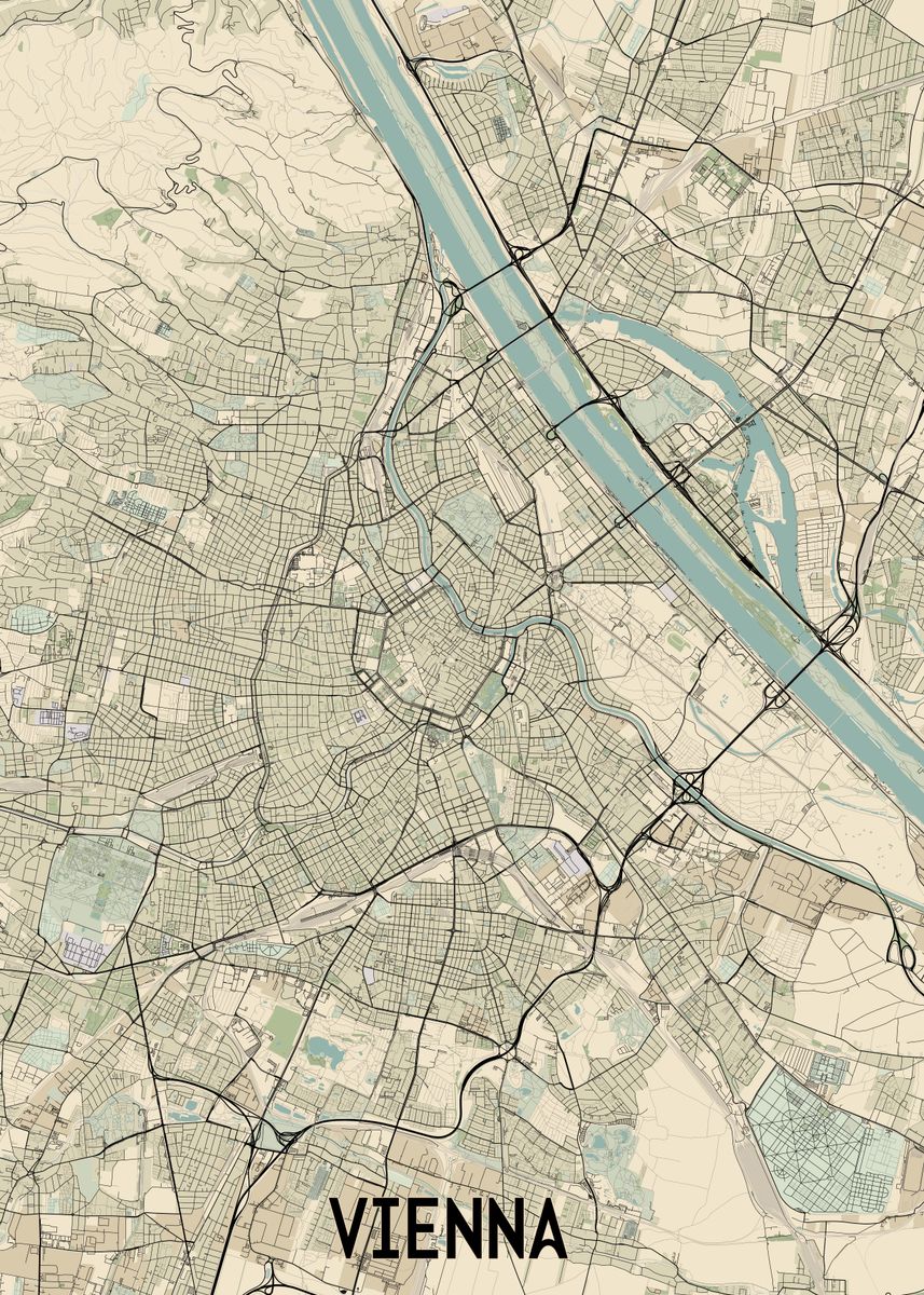 'Vienna City Map' Poster, picture, metal print, paint by Sam Kal | Displate
