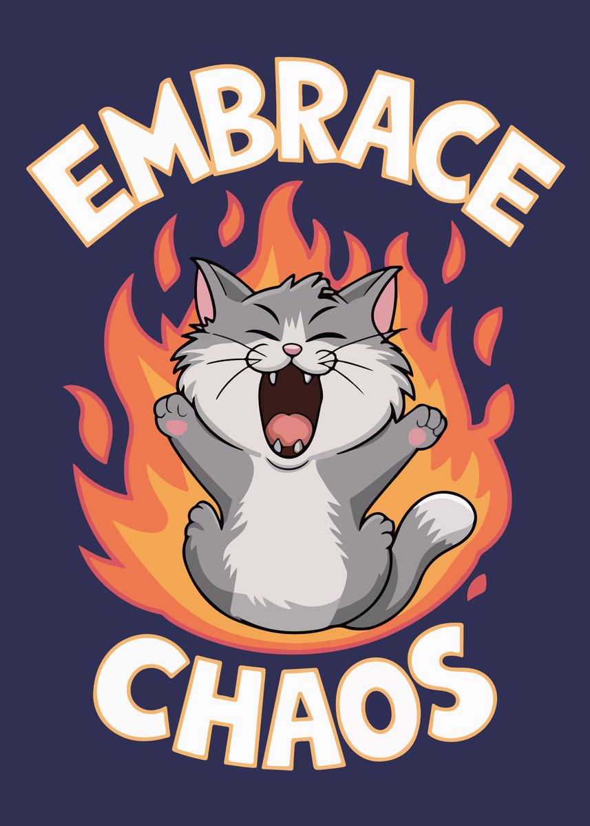 'Cat Embracing Chaos' Poster, picture, metal print, paint by ...
