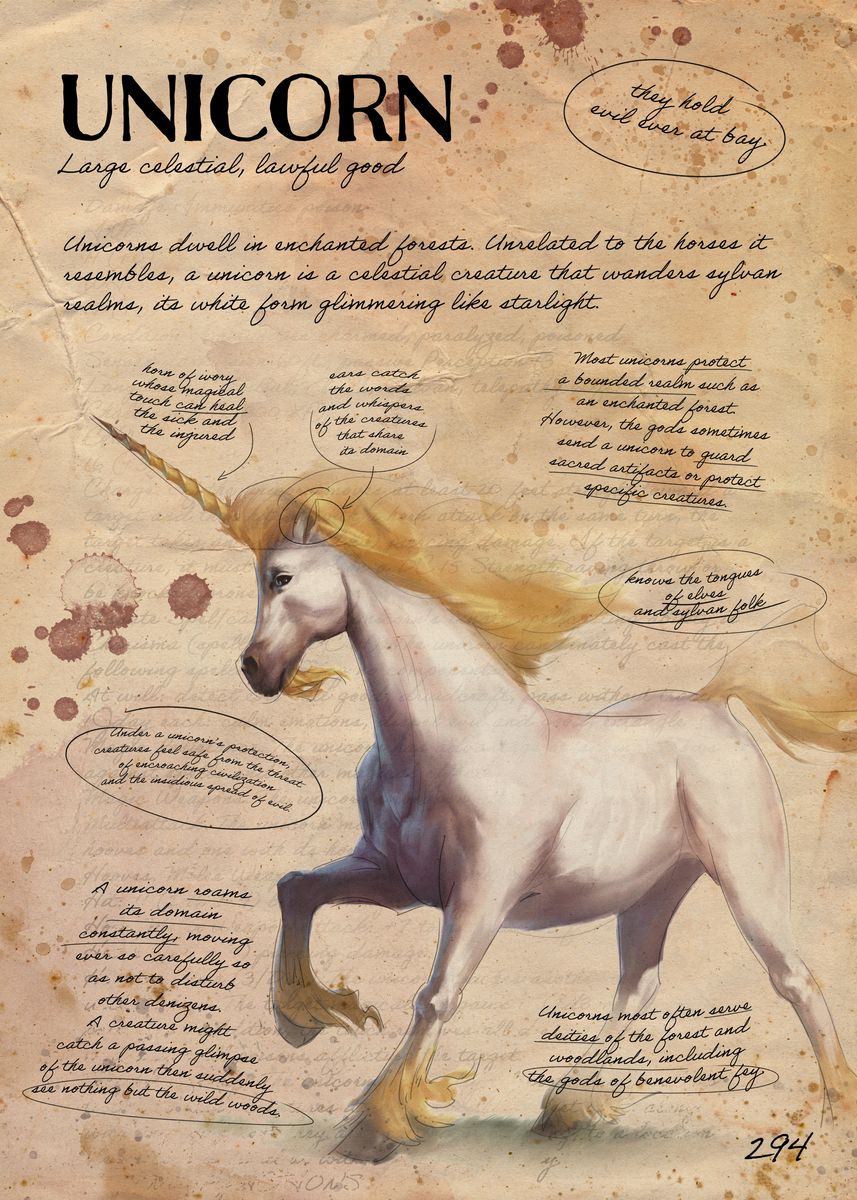 'Unicorn Note' Poster, picture, metal print, paint by Dungeons and Dragons | Displate