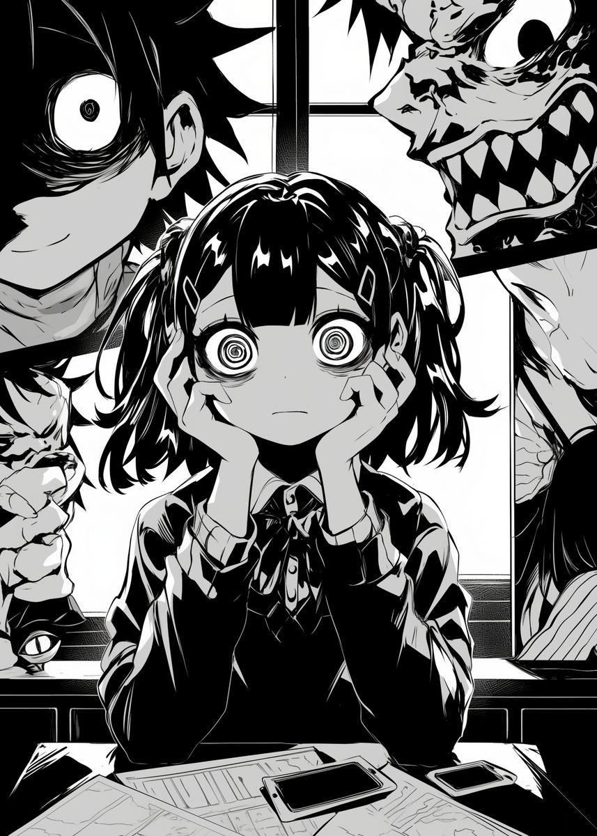 'Anime Girl with Disturbed Expressions' Poster, picture, metal print ...