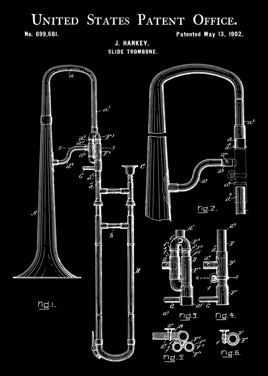 'Slide Trombone Patent' Poster, picture, metal print, paint by Sam Kal ...