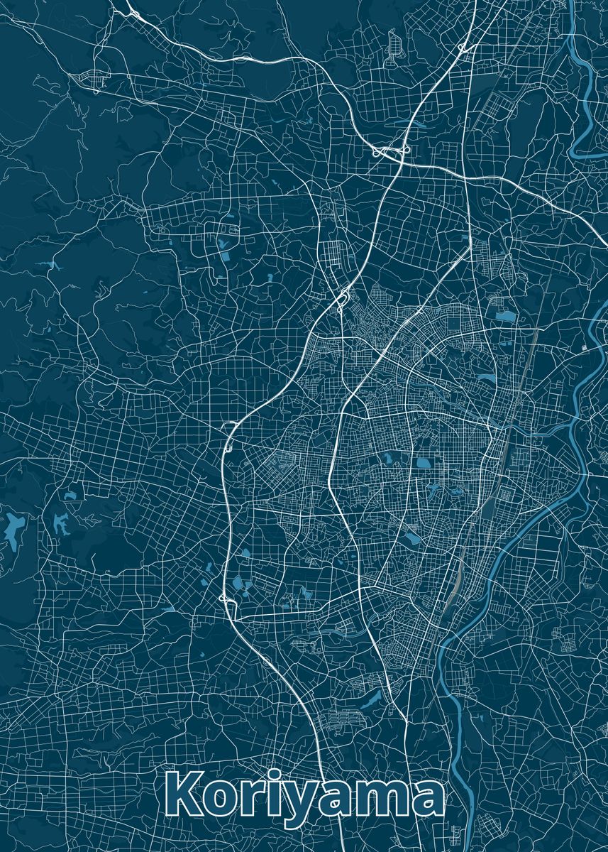 'Koriyama City Map' Poster, picture, metal print, paint by Sam Kal ...