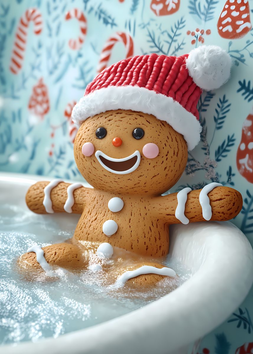 'Gingerbread Man Bath Time Christmas' Poster, picture, metal print ...