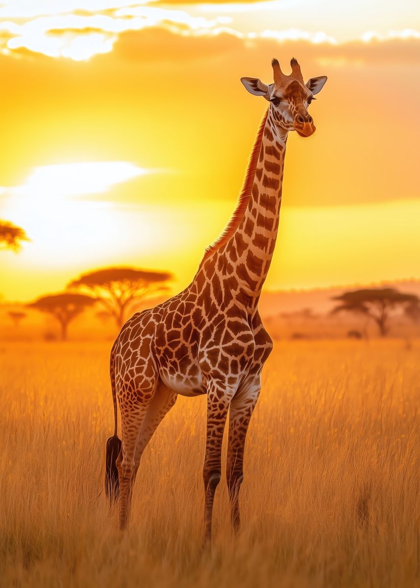 'Giraffe at Sunset' Poster, picture, metal print, paint by Rawbin ...