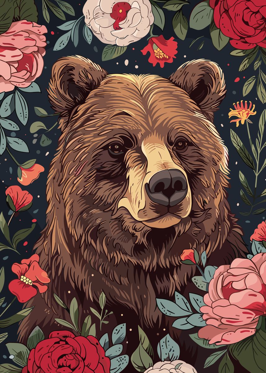 'Bear in Bloom' Poster, picture, metal print, paint by Kai Tanaka ...