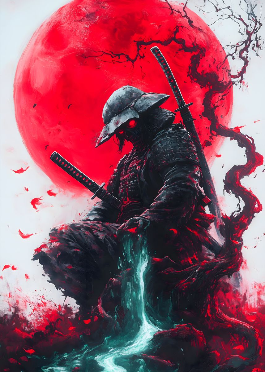 'Samurai Under Blood Moon' Poster, picture, metal print, paint by ...