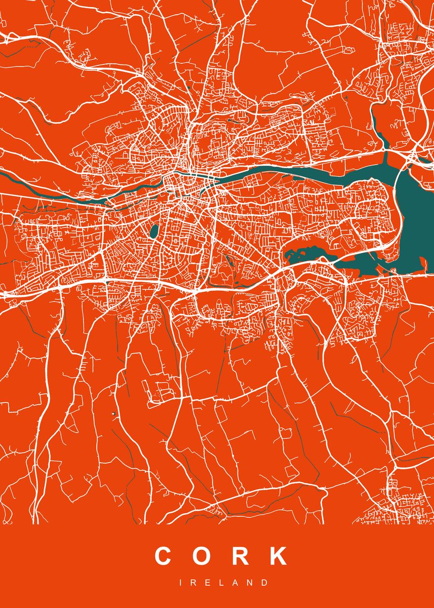 'Cork City Map' Poster, picture, metal print, paint by UrbanMaps | Displate