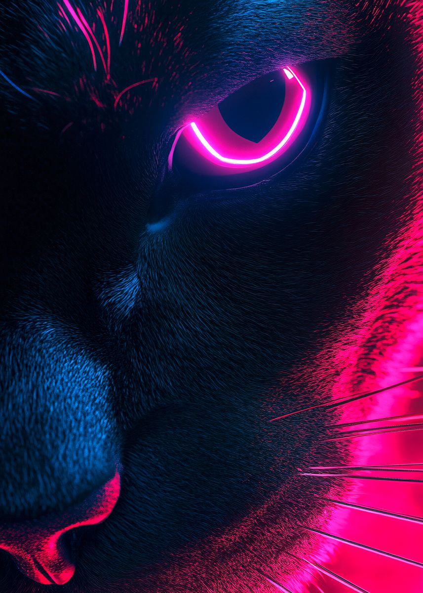 'Cat Eye Neon Glow' Poster, picture, metal print, paint by Leoni | Displate