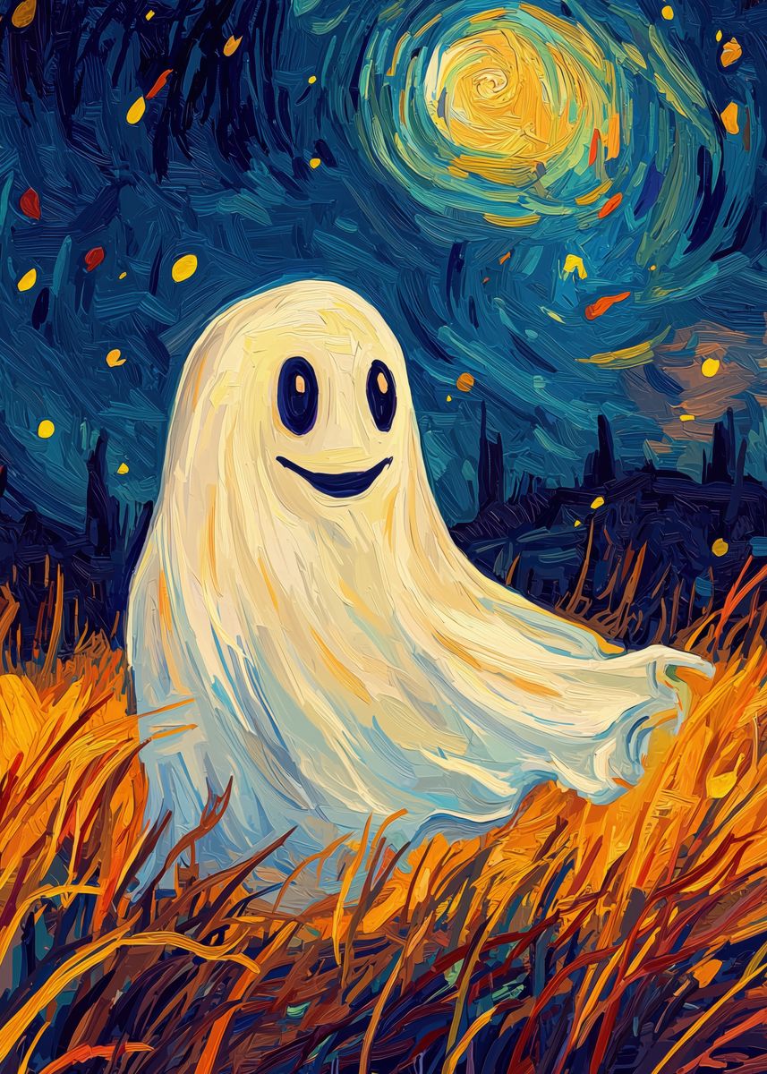 'Smiling Ghost in Night Sky' Poster, picture, metal print, paint by ...