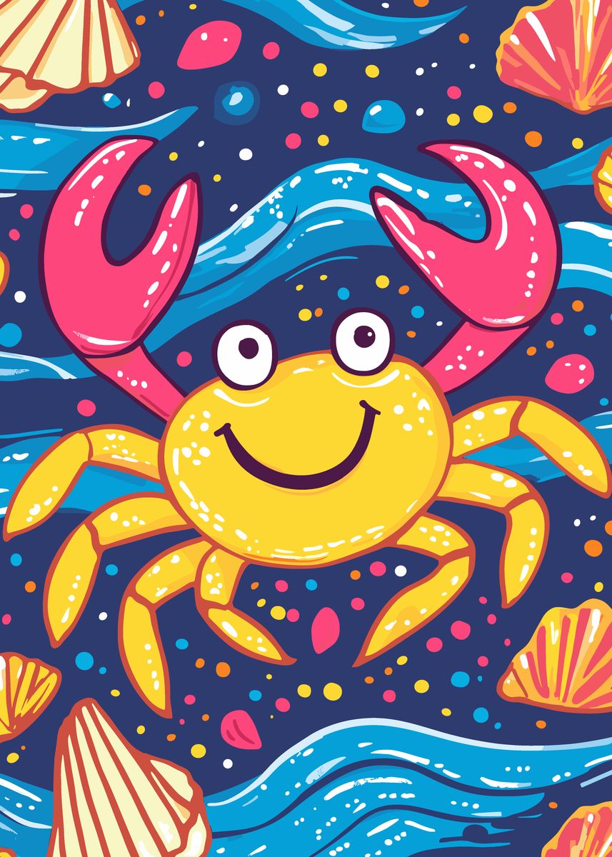 'Smiling Crab Illustration' Poster, picture, metal print, paint by ...