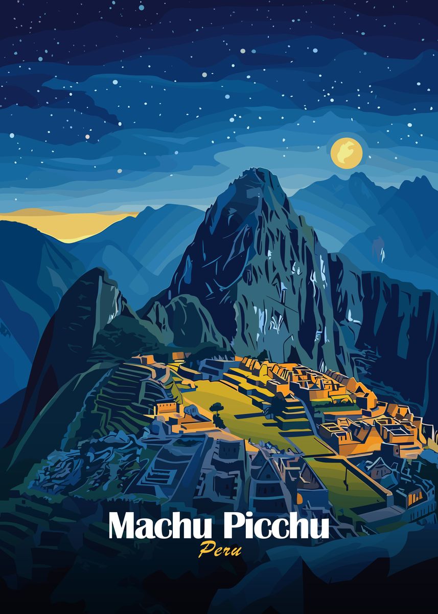 'Machu Picchu Night View' Poster, picture, metal print, paint by Mason ...