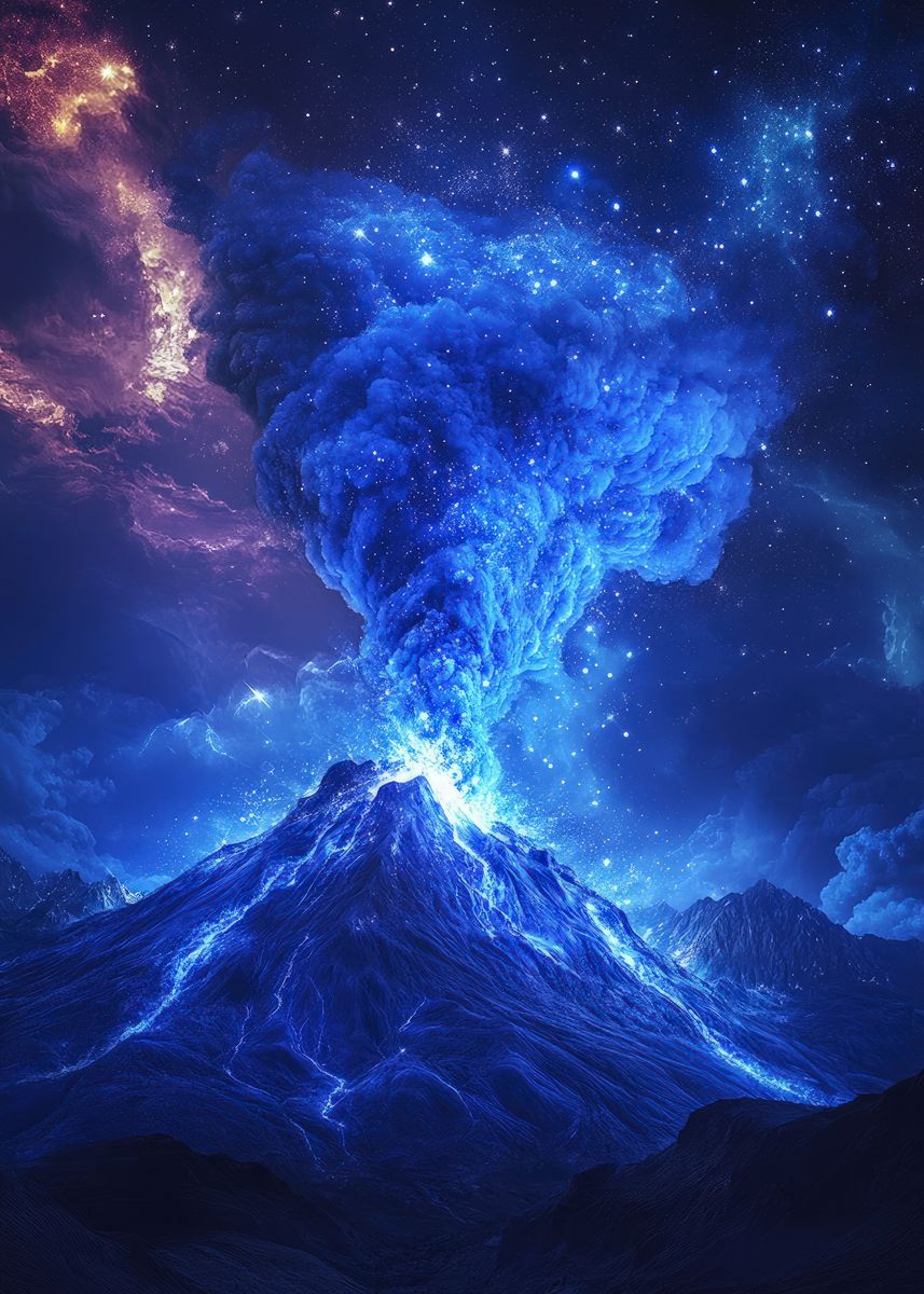 'Volcanic Eruption Under Stars' Poster, picture, metal print, paint by ...