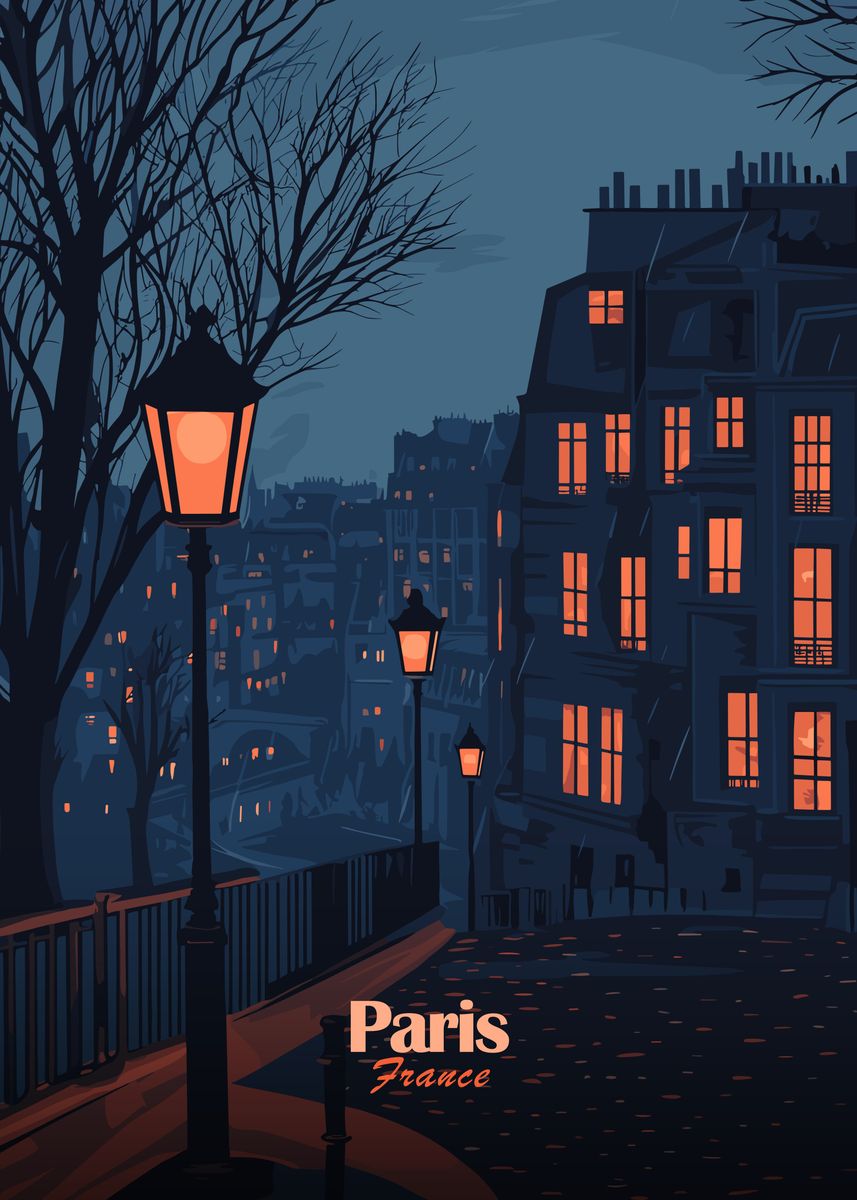 'Paris Night Scene' Poster, picture, metal print, paint by Mason Clark ...