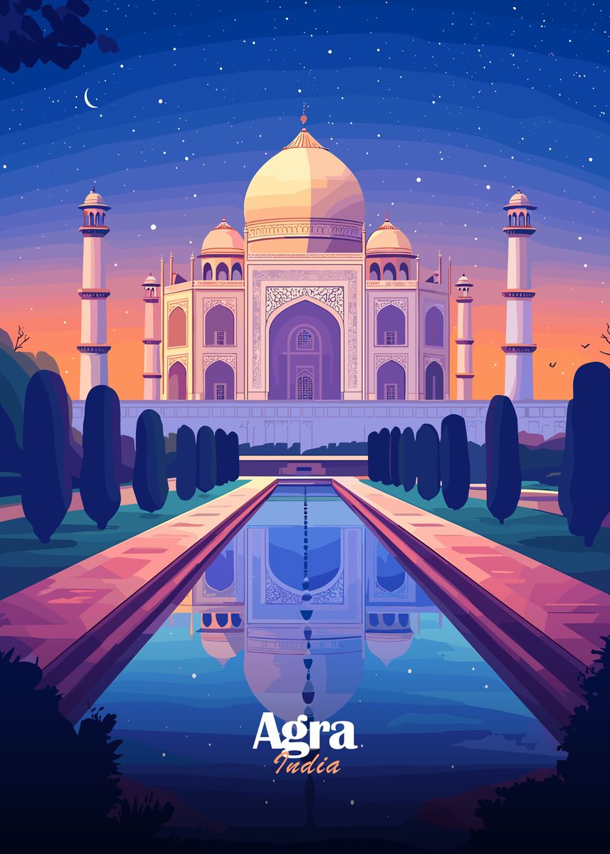 'Taj Mahal Night View' Poster, picture, metal print, paint by Mason ...