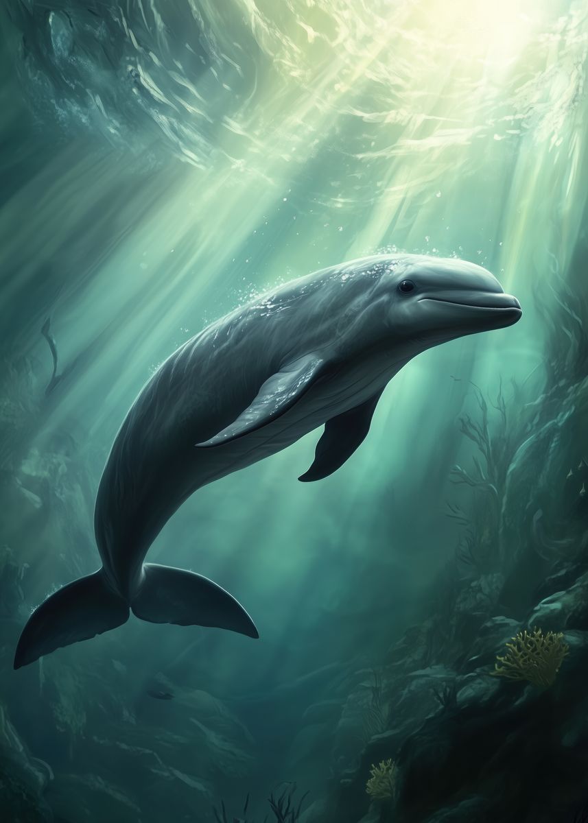 'Porpoise Dolphin Underwater' Poster, picture, metal print, paint by ...