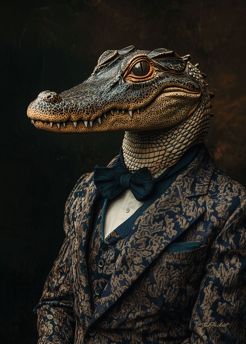 'Caiman in Suit Portrait' Poster, picture, metal print, paint by ...