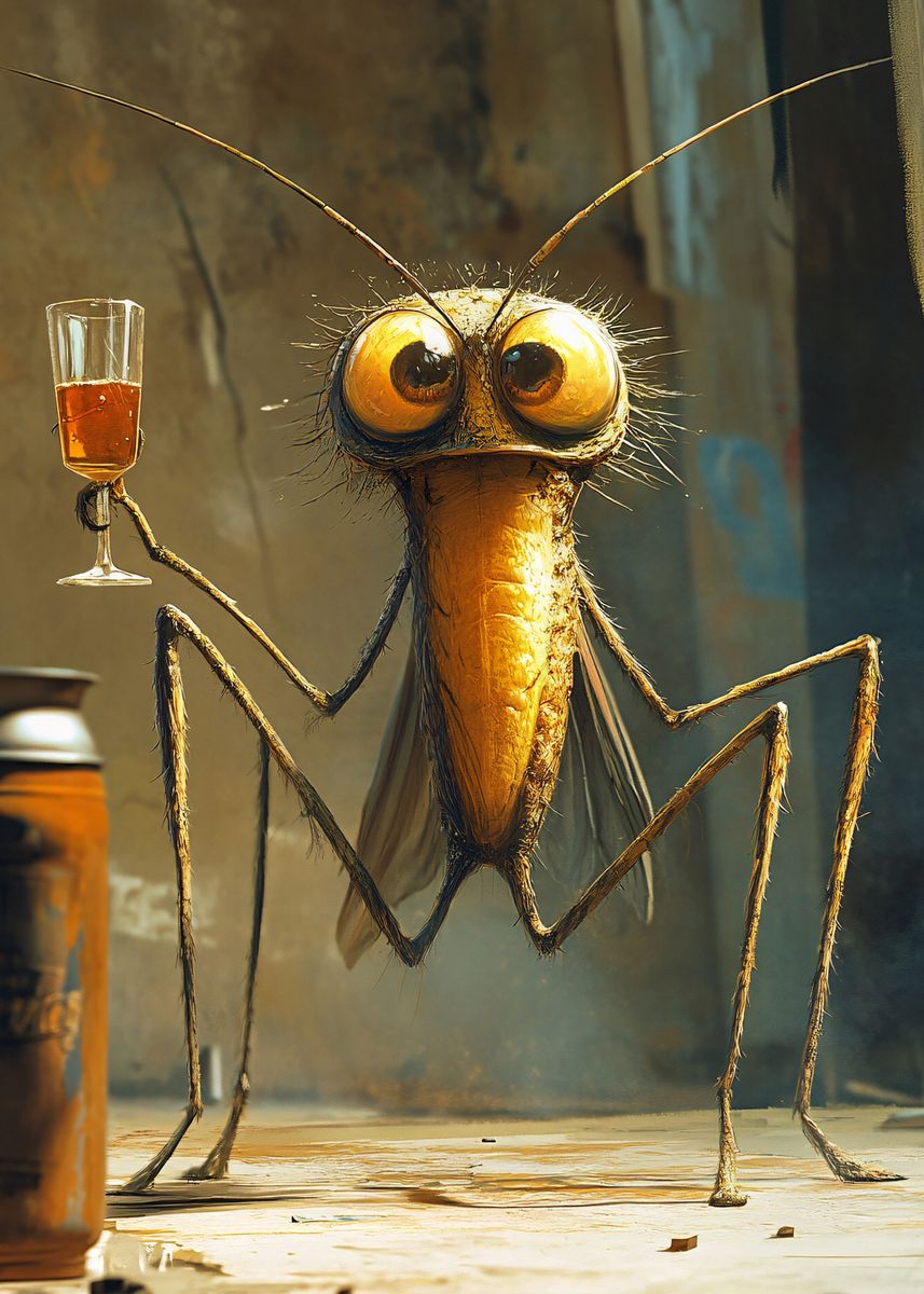 'Anthropomorphic Mosquito with Drink' Poster, picture, metal print ...