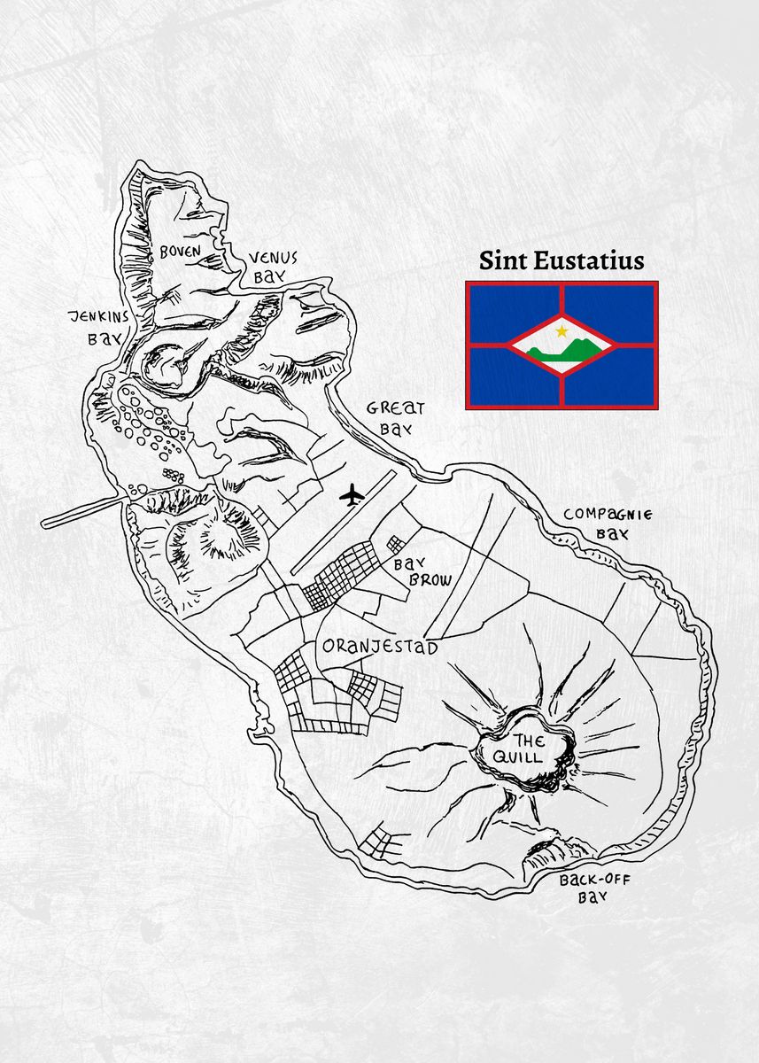 'Handdrawn Map of Sint Eustatius' Poster, picture, metal print, paint ...