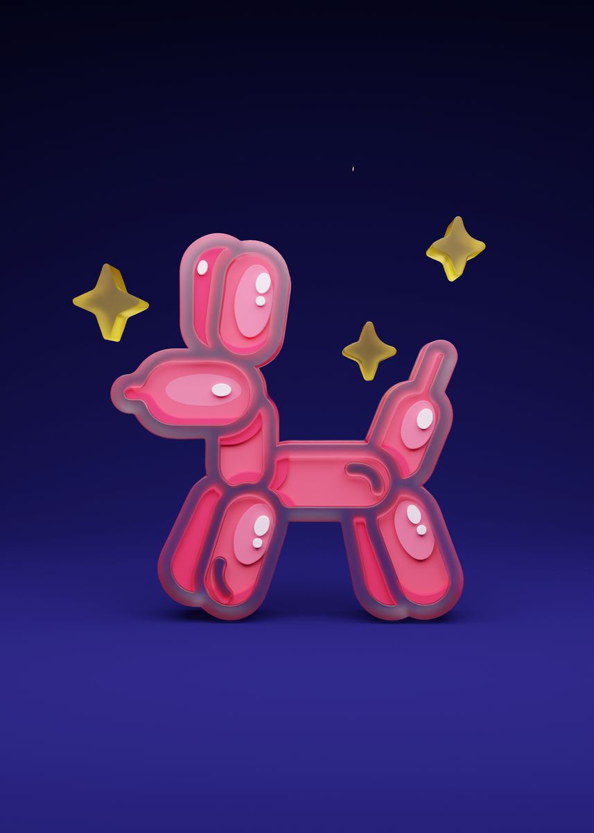 'Pink Balloon Dog' Poster, picture, metal print, paint by Rita Lin ...
