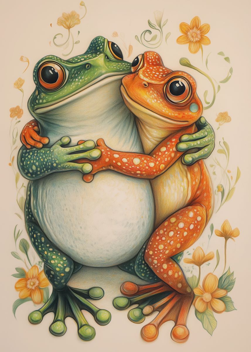 'Hugging Frogs' Poster, picture, metal print, paint by ArtisticWall ...