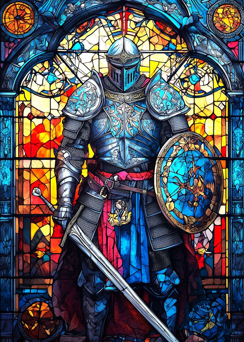'Paladin Warrior Stained Glass' Poster, picture, metal print, paint by ...